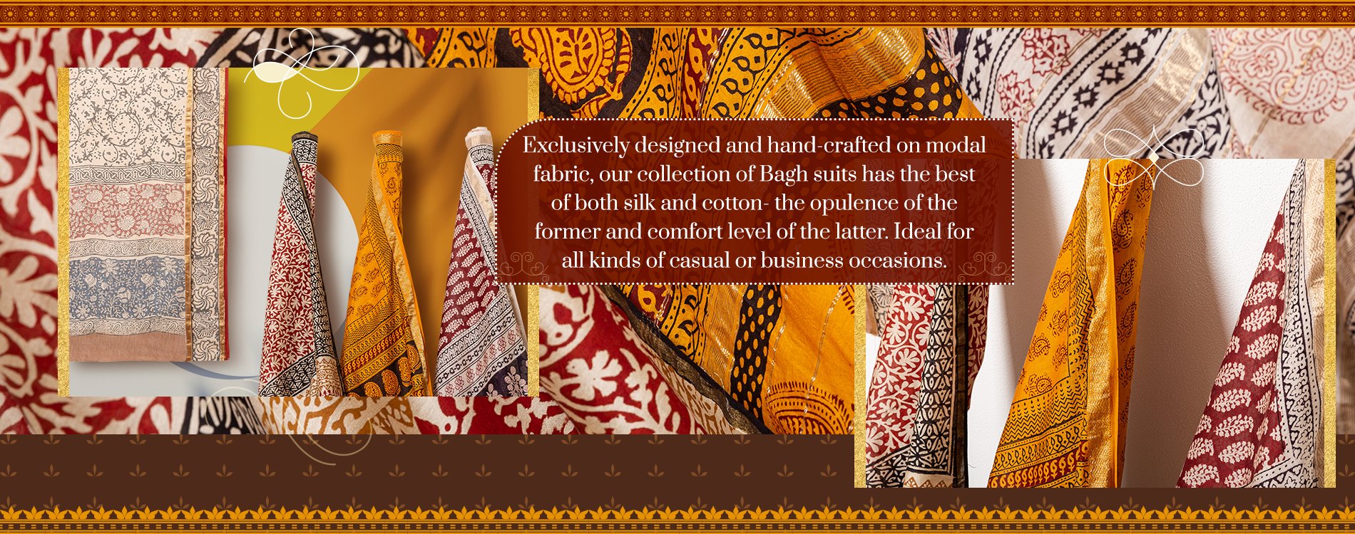 Bagh Print Suits | Buy Unstitched Modal Silk Suits & Maheshwari Suits ...