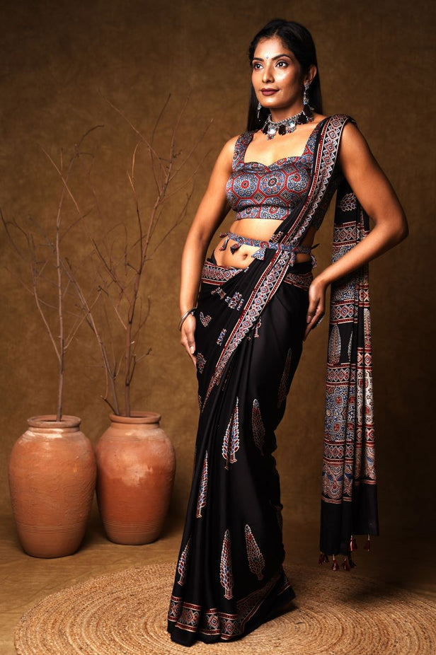 Ajrakh Sarees | Buy Ajrakh Modal Silk Sarees Online In India – House Of ...