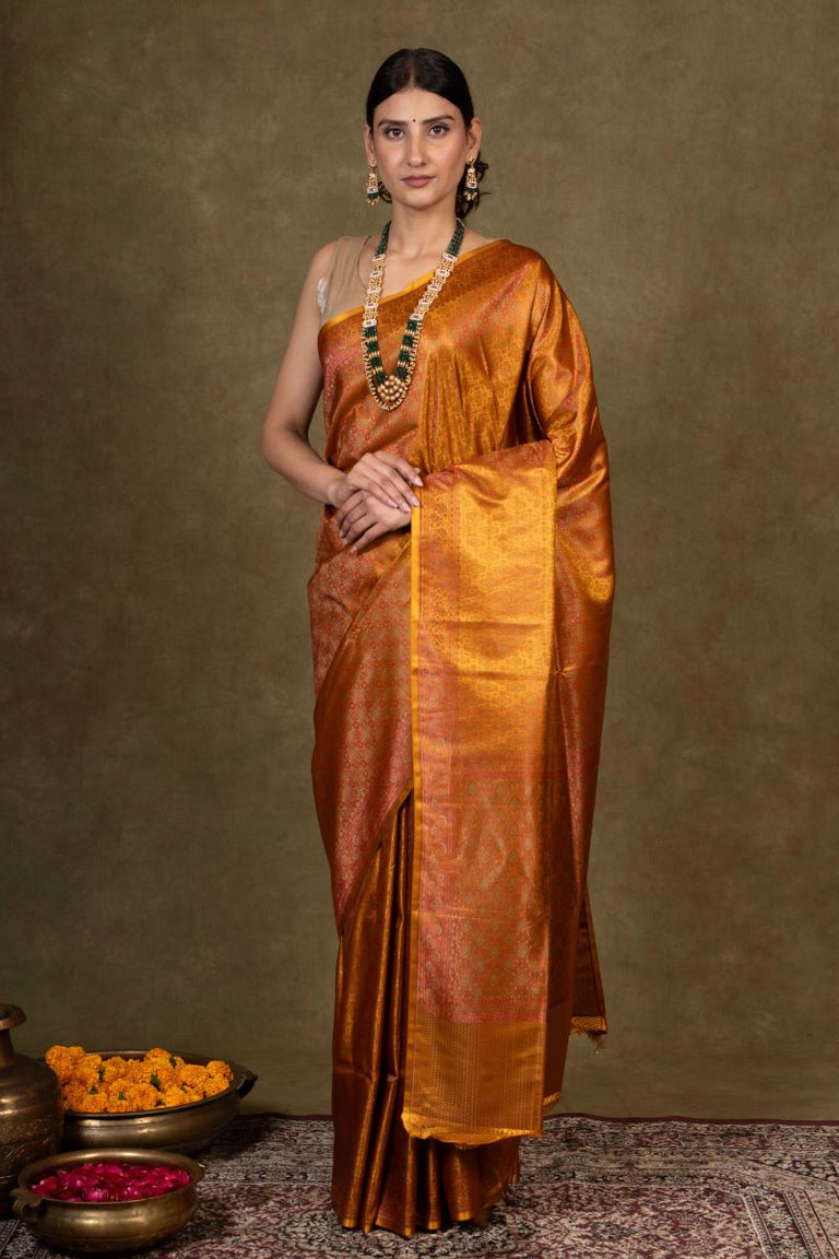Buy Saffron Squad Jamewar Tanchoi Banarasi Silk Saree - House Of ...