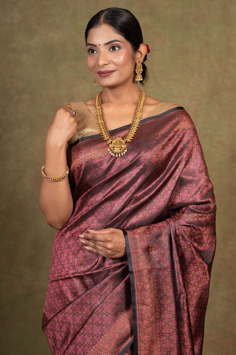 Buy Midnight Squad Jamewar Tanchoi Banarasi Silk Saree - House Of ...